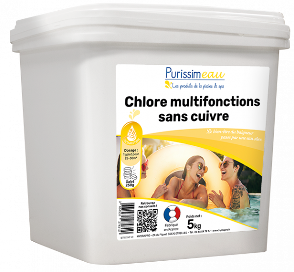 Fiche technique et FDS PURISSIM'EAU CHLORE MULTIFONCTIONS SANS CUIVRE - Blue DEP